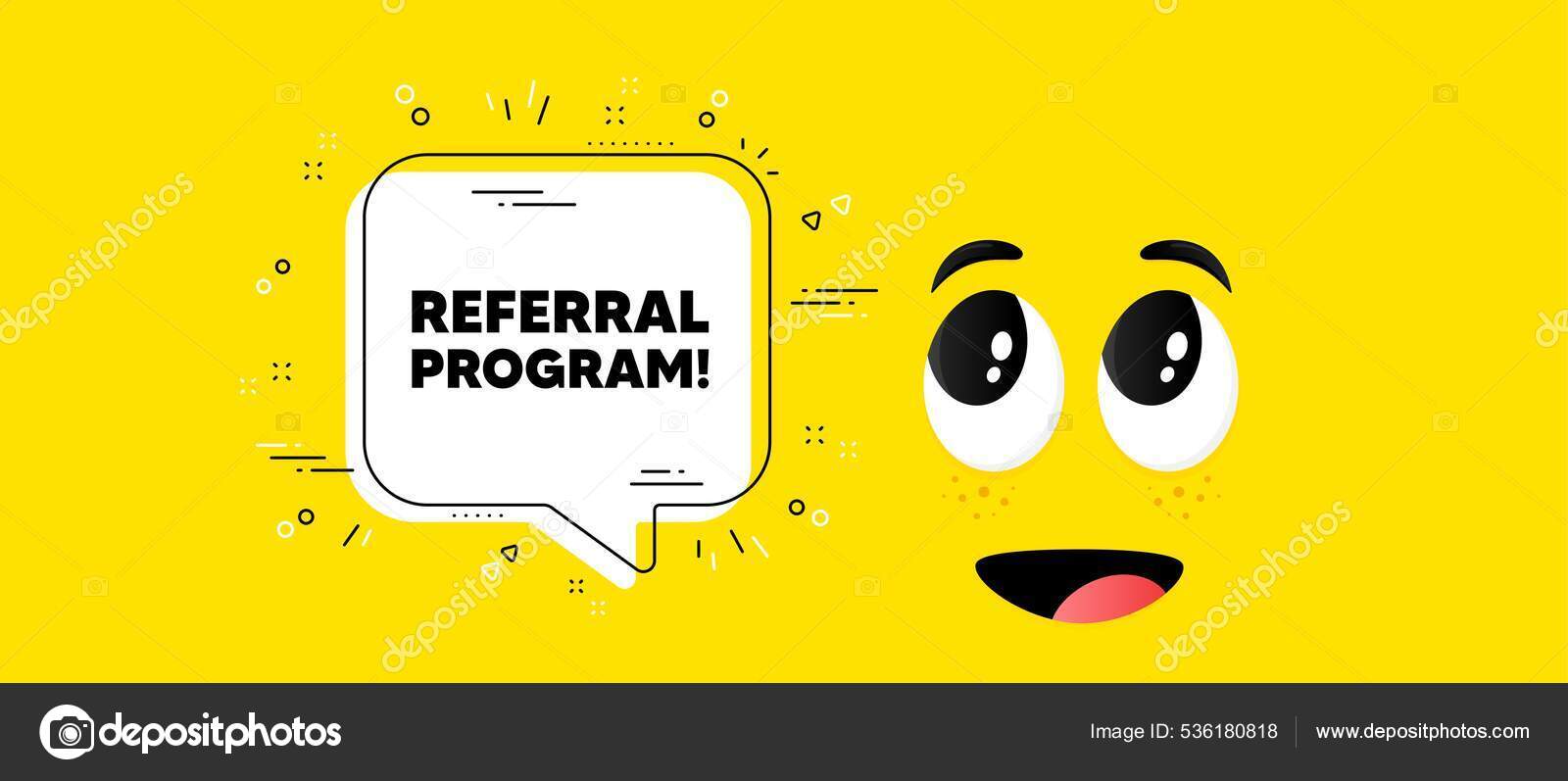Referral Program Text Cartoon Face Chat Bubble Background Refer Friend ...