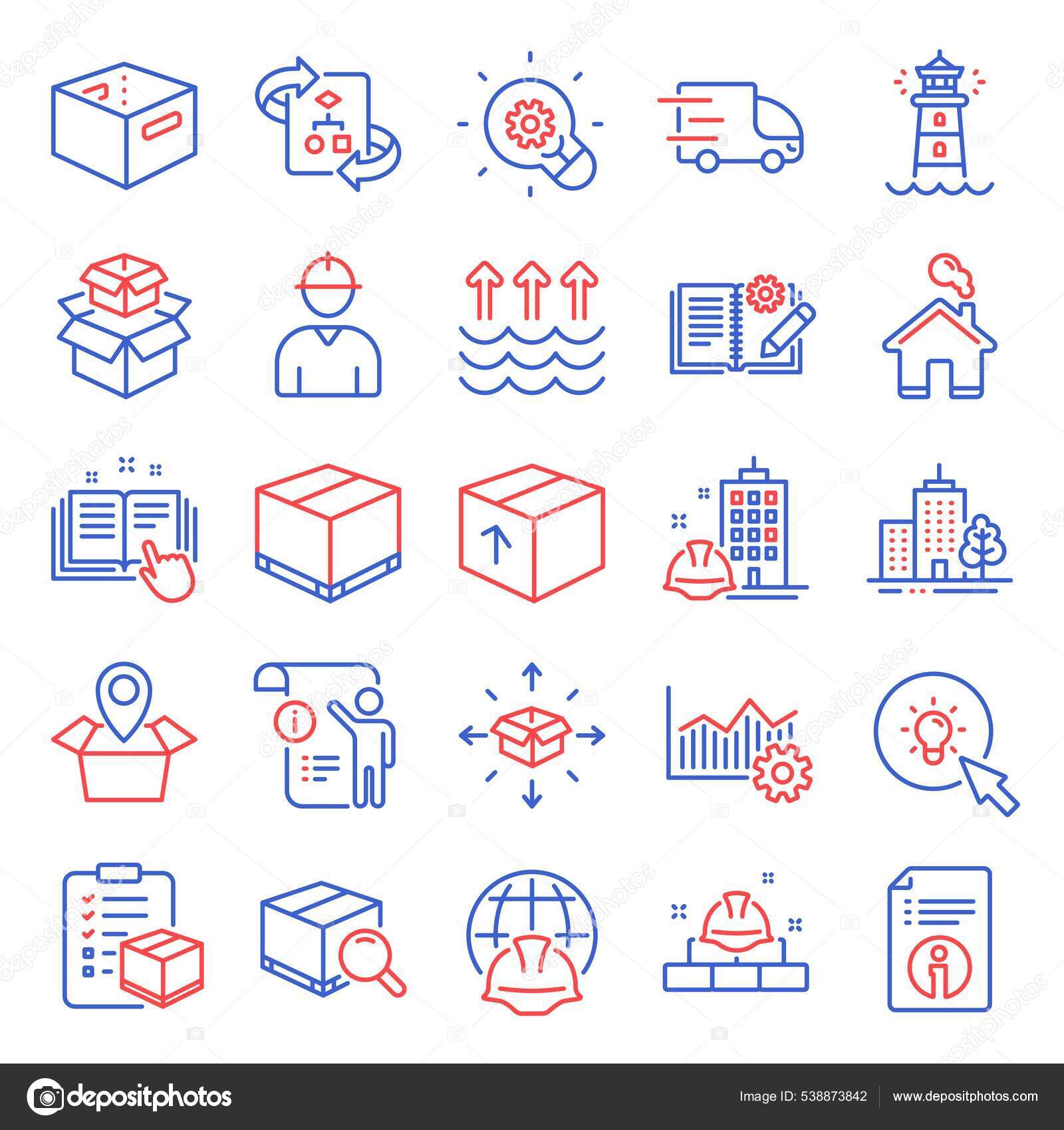 Industrial Icons Set Included Icon Construction Building Lighthouse Engineer Signs Stock Vector ...