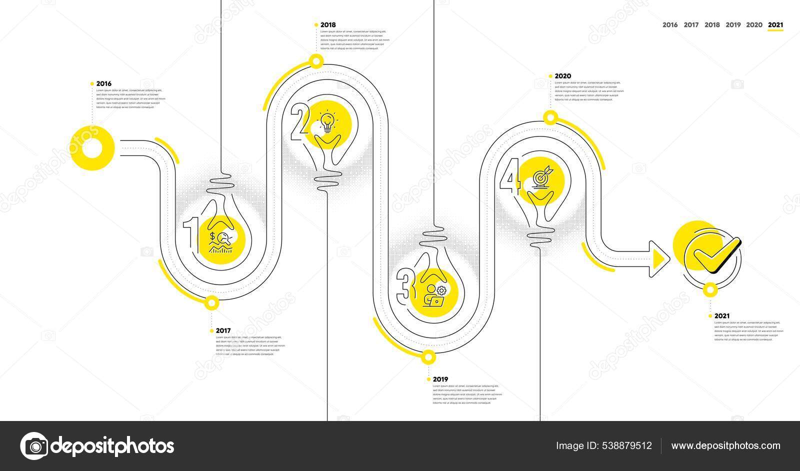 Business Infographic Timeline Steps Lightbulb Journey Path Infographics ...