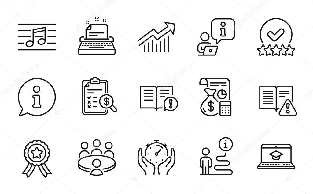 Conjunto de iconos educativos. Icono incluido como hechos, cinta de ...