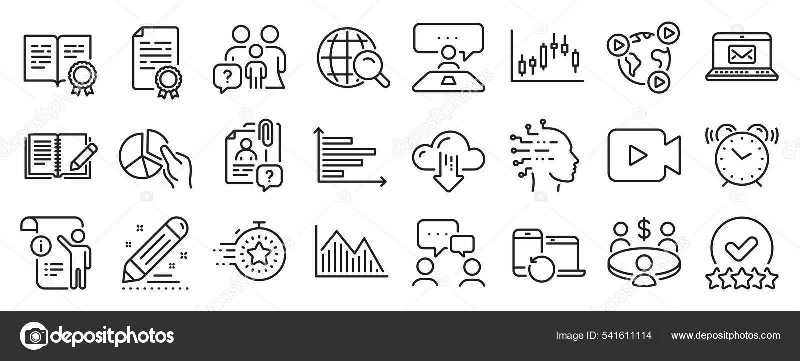 Set Education Icons Interview Job Feedback Horizontal Chart Icons ...