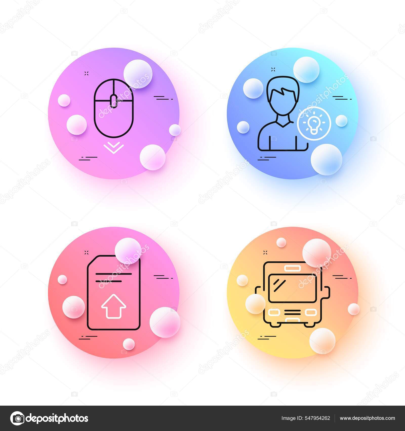 Scroll Person Idea Bus Minimal Line Icons Spheres Balls Buttons Stock ...