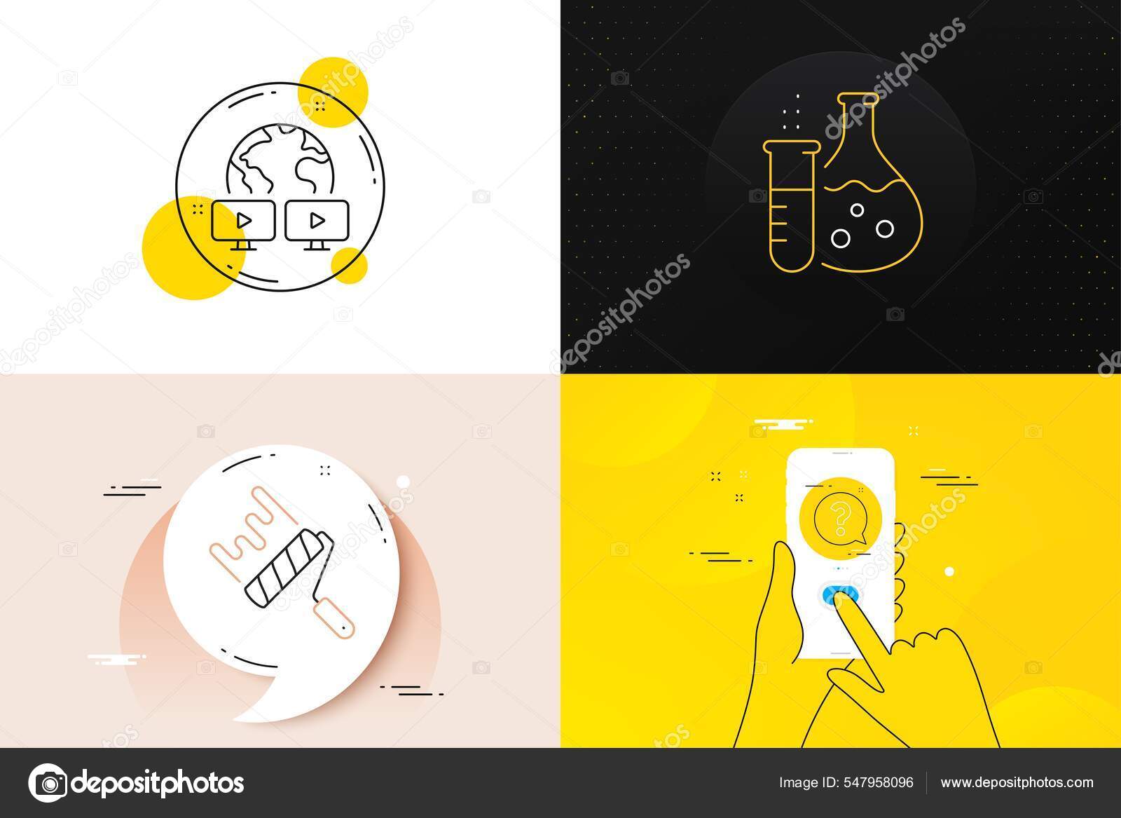 Minimal Set Chemistry Flask Video Conference Question Mark Line Icons Stock Vector by ...