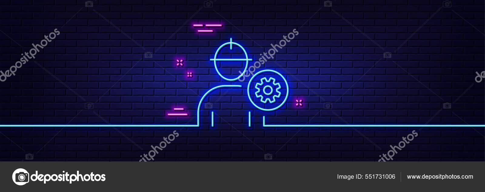 Neon Light Glow Effect Worker Line Icon Engineer Profile Cogwheel Stock ...