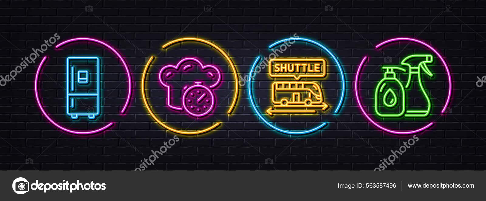Cooking Timer Shuttle Bus Refrigerator Minimal Line Icons Neon Laser Stock Vector Image by ...