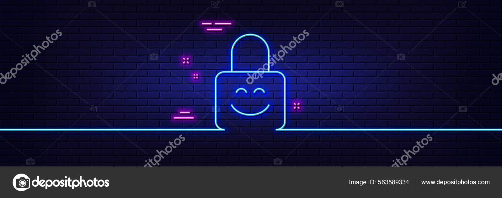 Neon Light Glow Effect Lock Line Icon Protected Padlock Sign Stock ...