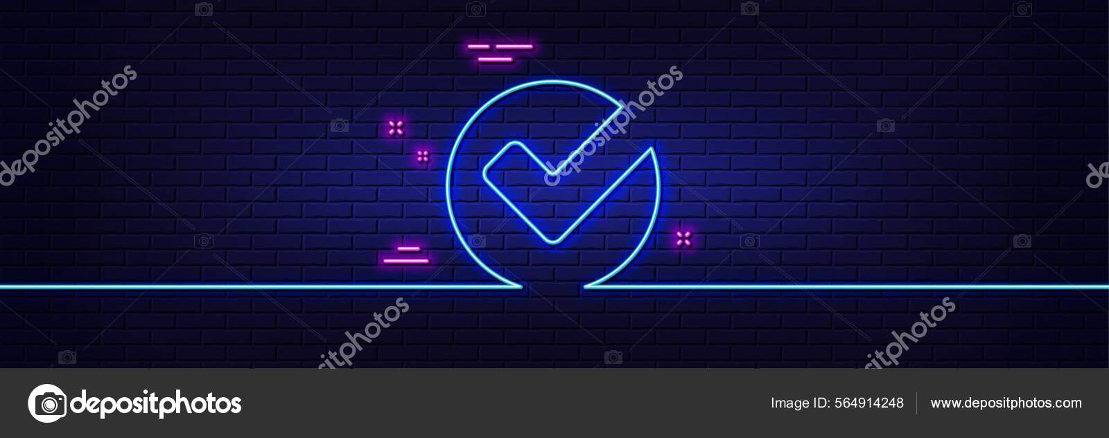Neon Light Glow Effect Check Line Icon Approved Tick Sign Stock Vector ...