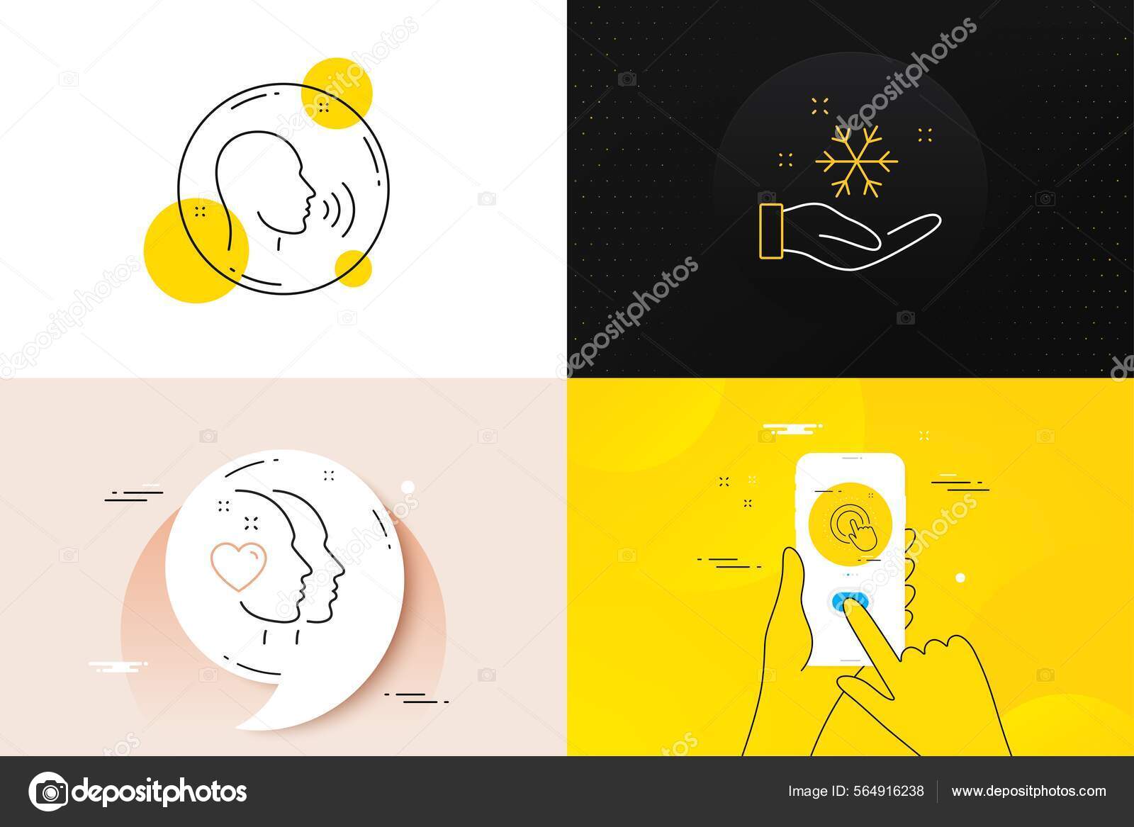 Minimal Set Human Sing Heart Click Hand Line Icons Phone Stock Vector ...