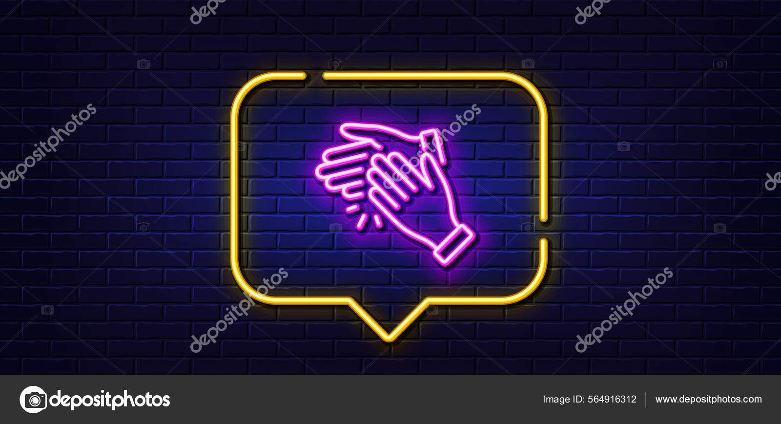 Neon Light Speech Bubble Clapping Hands Line Icon Clap Sign Stock ...
