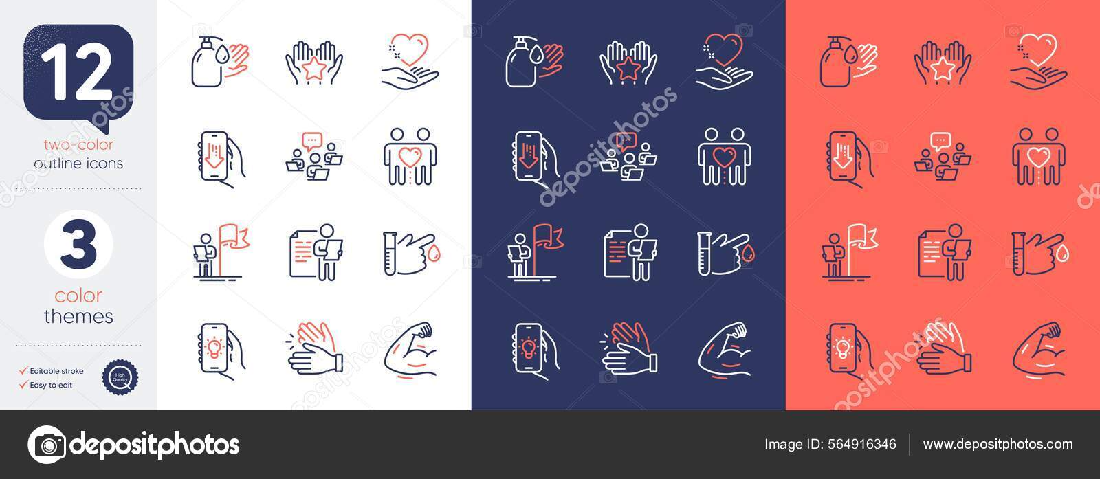 Set Teamwork Ranking Blood Donation Line Icons Include Leadership ...