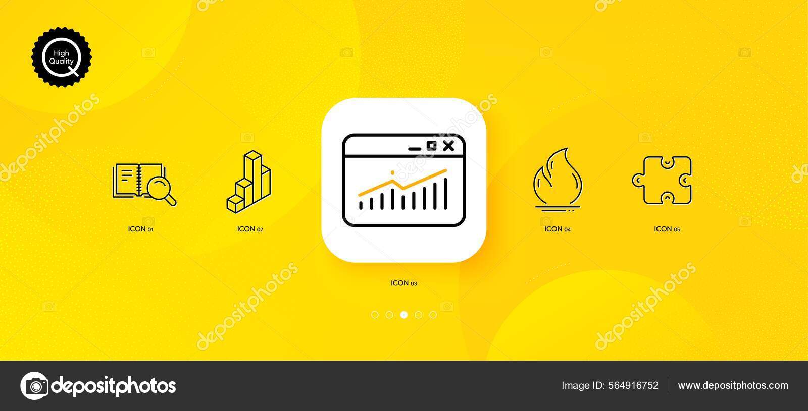 Website Statistics Search Book Puzzle Minimal Line Icons Yellow Abstract Stock Vector Image by ...