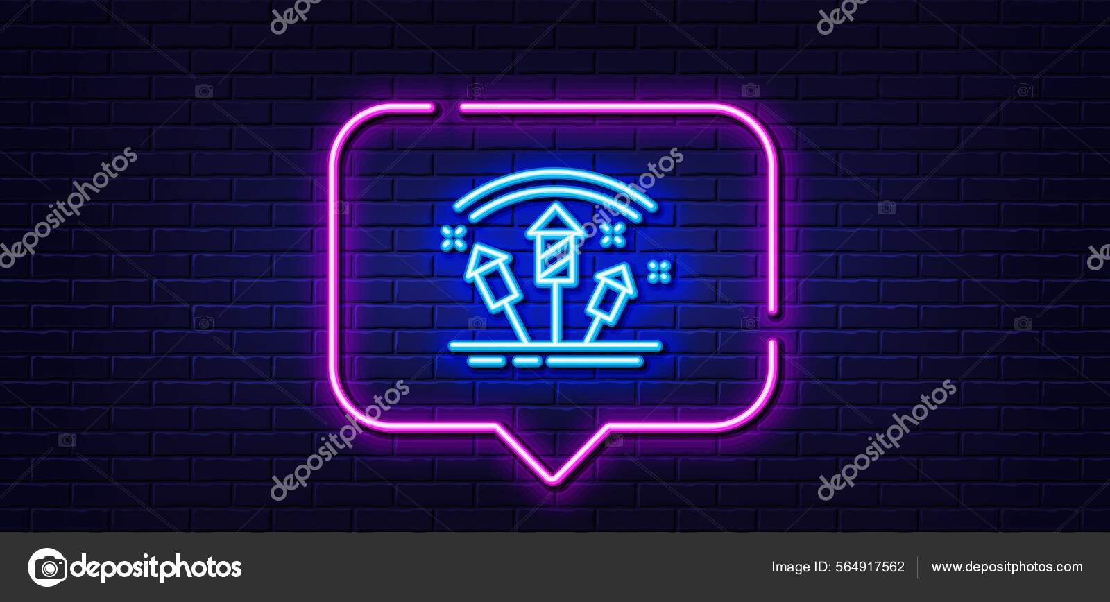 Neon Light Speech Bubble Fireworks Rocket Line Icon Pyrotechnic Salute Stock Vector by ...