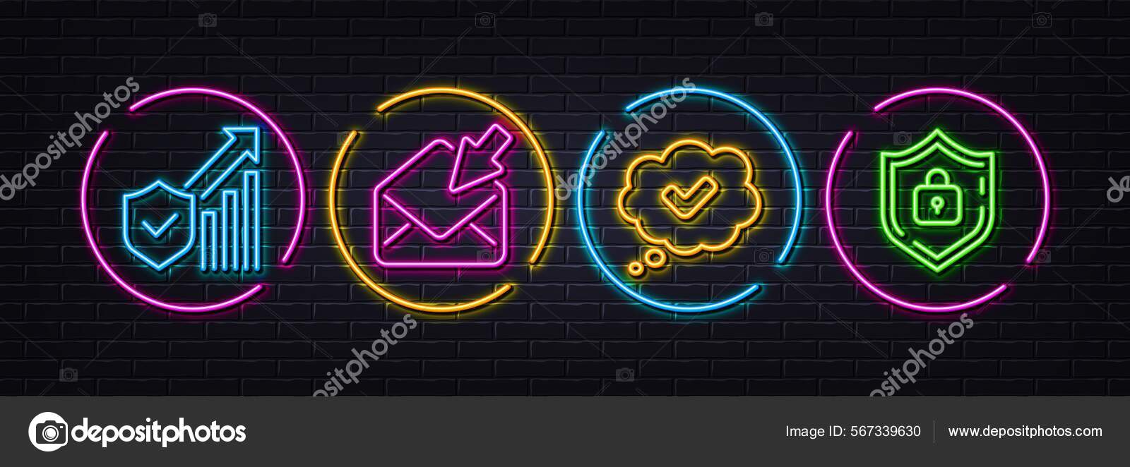 Open Mail Approved Security Statistics Minimal Line Icons Neon Laser Stock Vector Image by ...
