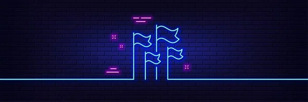 Neon light glow effect. Flags line icon. Goal success sign. Leadership ...
