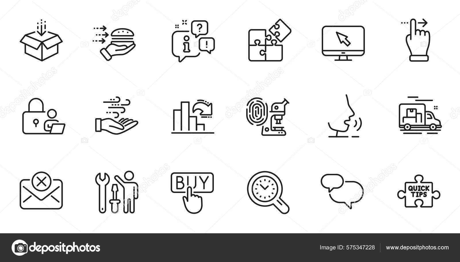 Outline Set Fingerprint Research Reject Mail Buying Line Icons Web ...