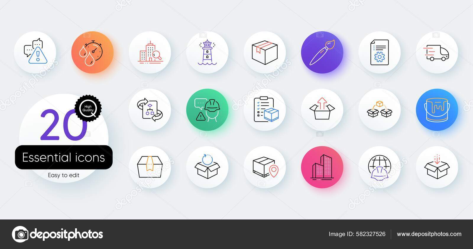 Simple Set Package Box Skyscraper Buildings Return Package Line Icons Stock Vector by ...