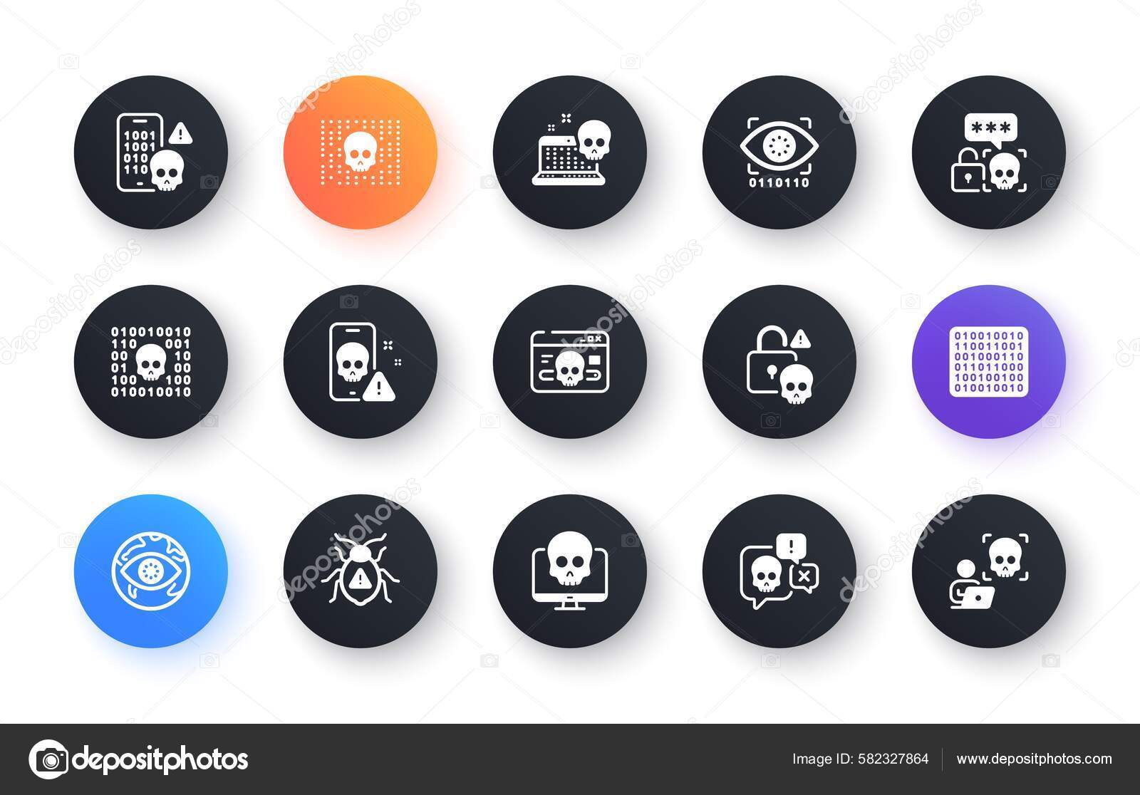 Cyber Attack Icons Phishing Risk Data Ransomware Binary Code Hacker ...