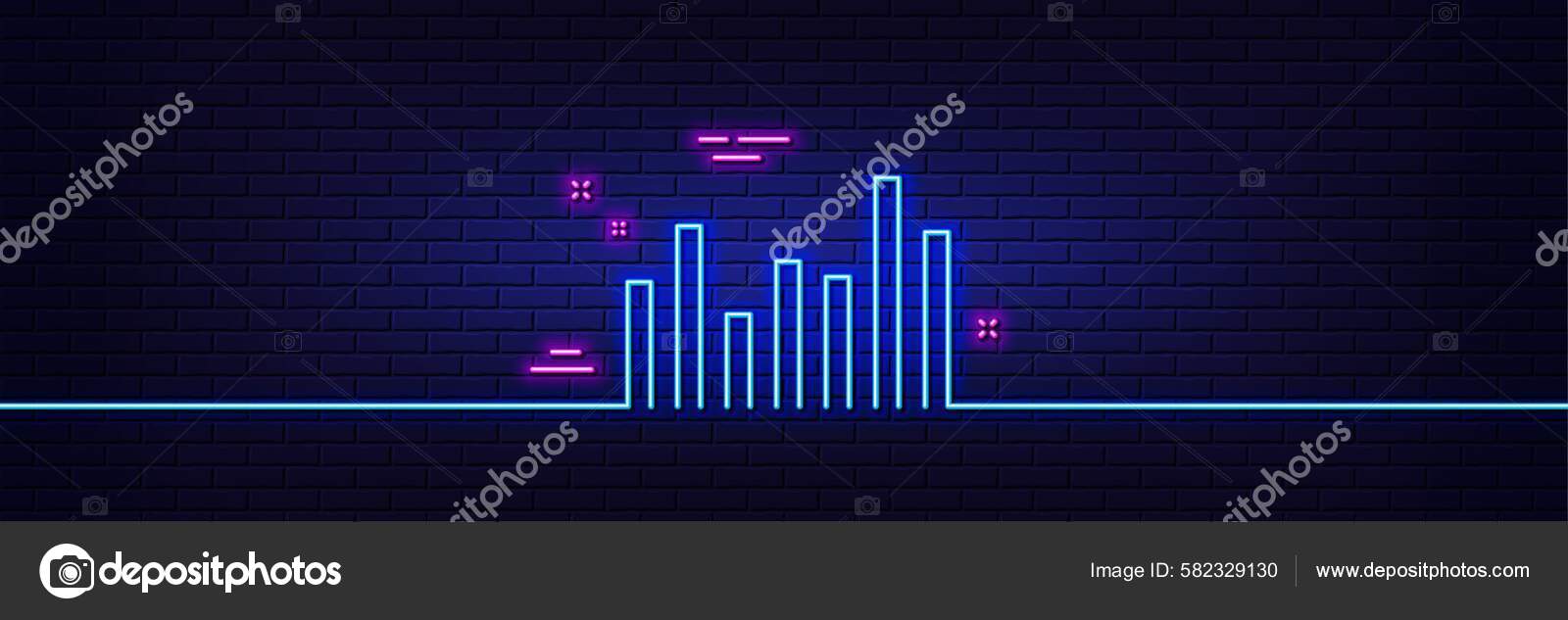 Neon Light Glow Effect Column Chart Line Icon Financial Graph Stock ...