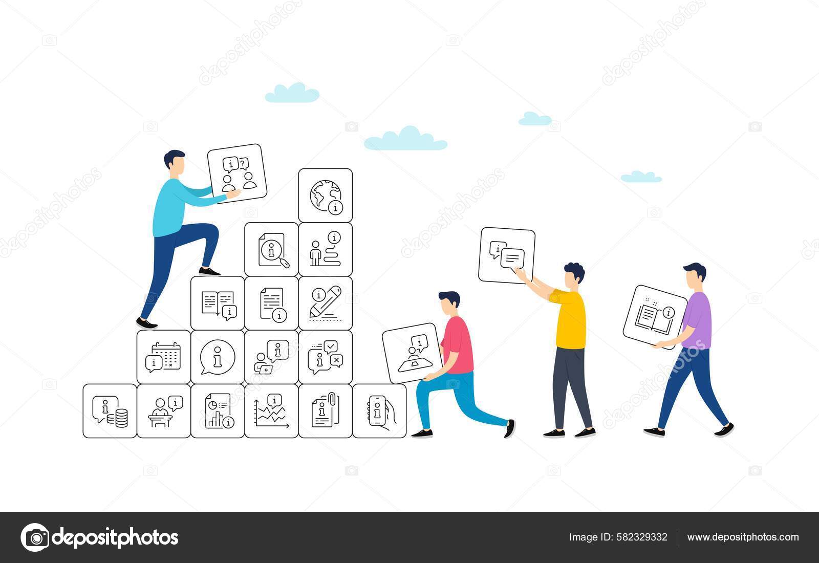 Info Center Line Icons People Team Work Concept Reception Information ...