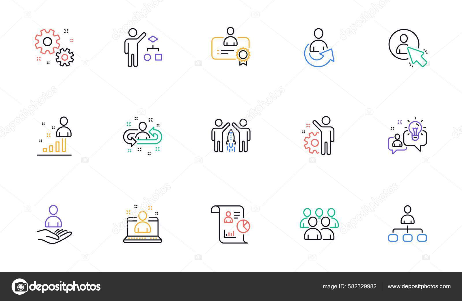 Management Line Icons Business People Algorithm Group Startup Strategy Linear Stock Vector by ...