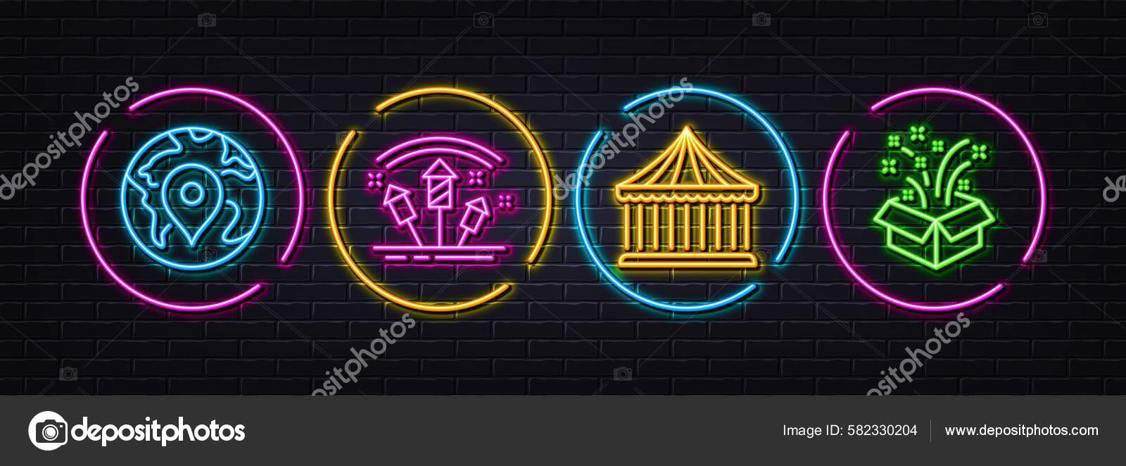 Carousels Pin Fireworks Rocket Minimal Line Icons Neon Laser Lights Stock Vector by ©Blankstock ...