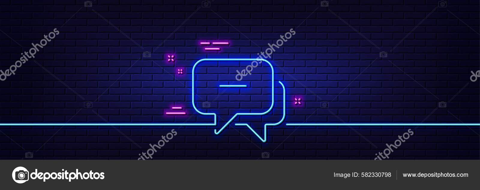 Neon Light Glow Effect Message Line Icon Chat Comment Sign Stock Vector ...