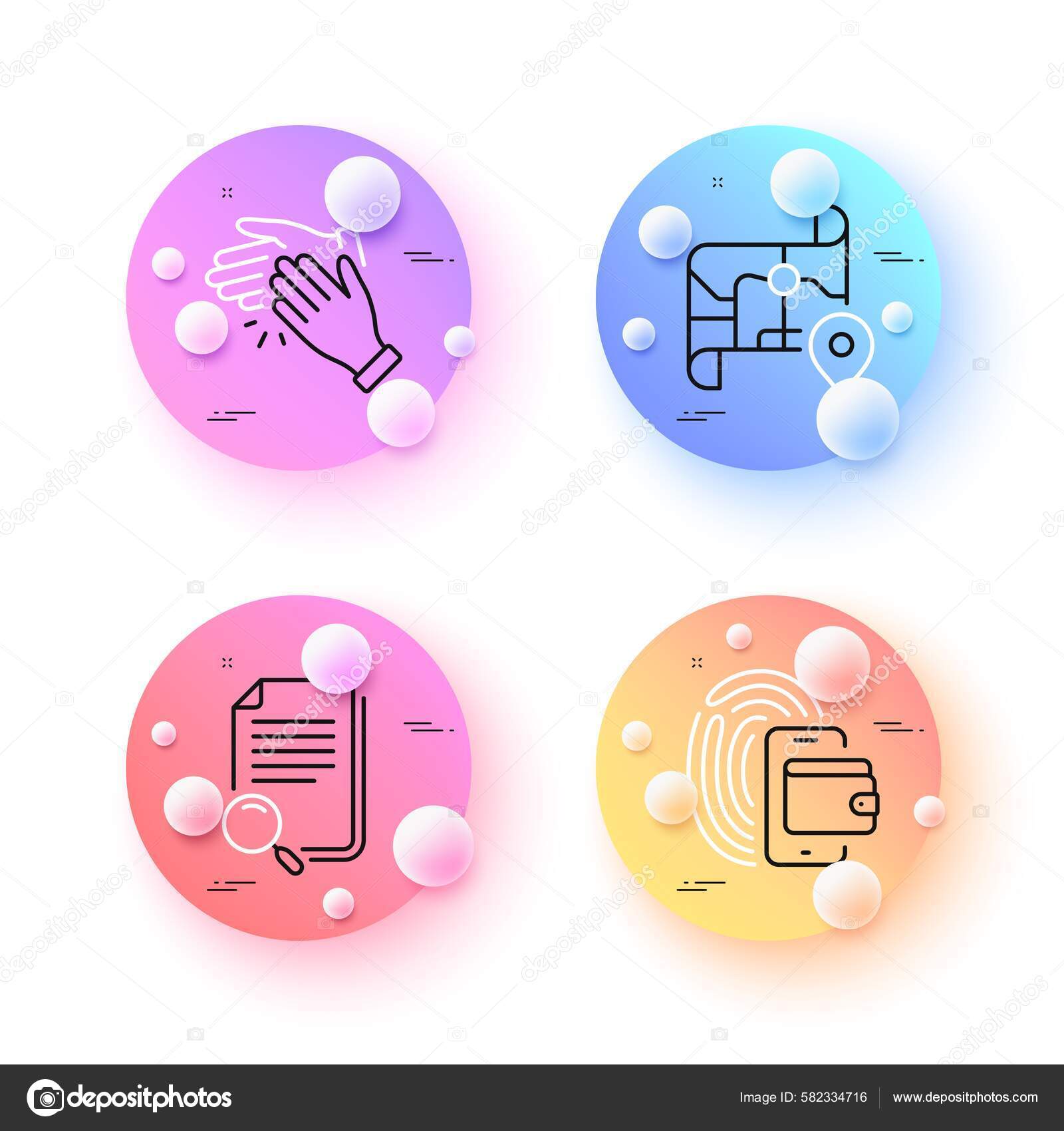 Clapping Hands Map Search File Minimal Line Icons Spheres Balls Stock Vector Image by ...