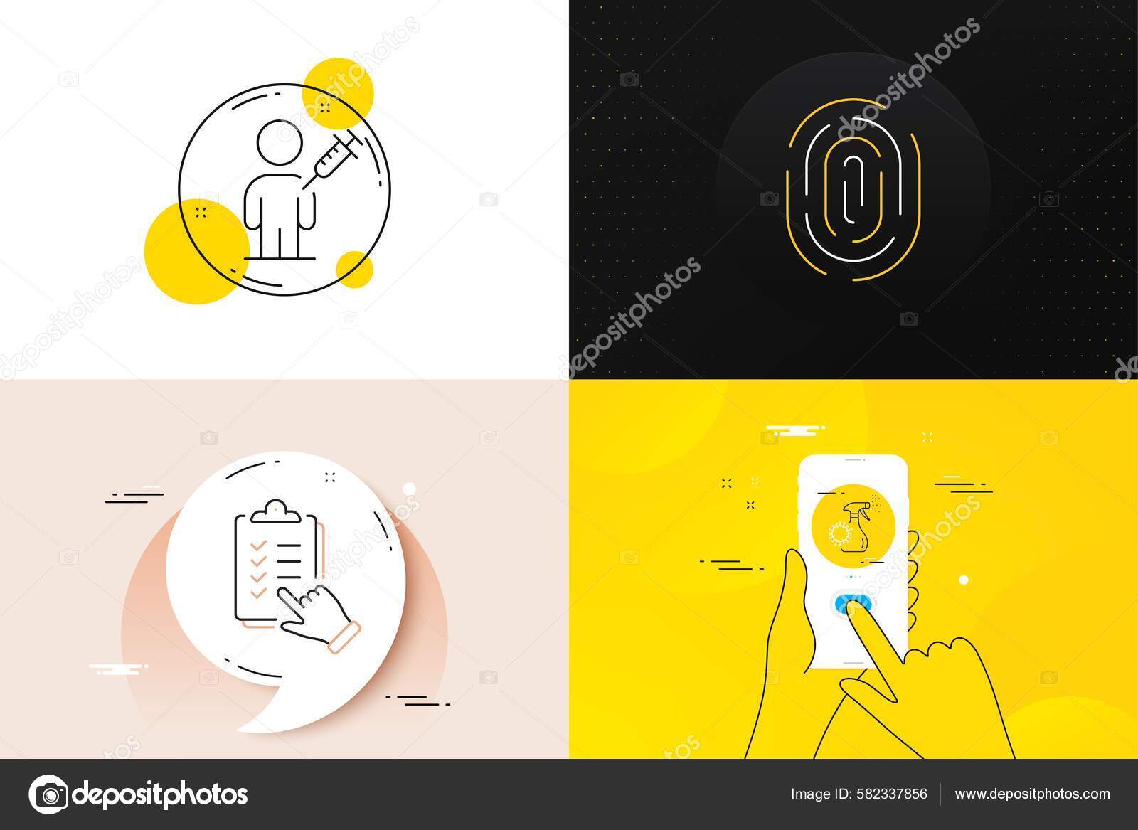 Minimal Set Checklist Fingerprint People Vaccination Line Icons Phone Screen Stock Vector by ...