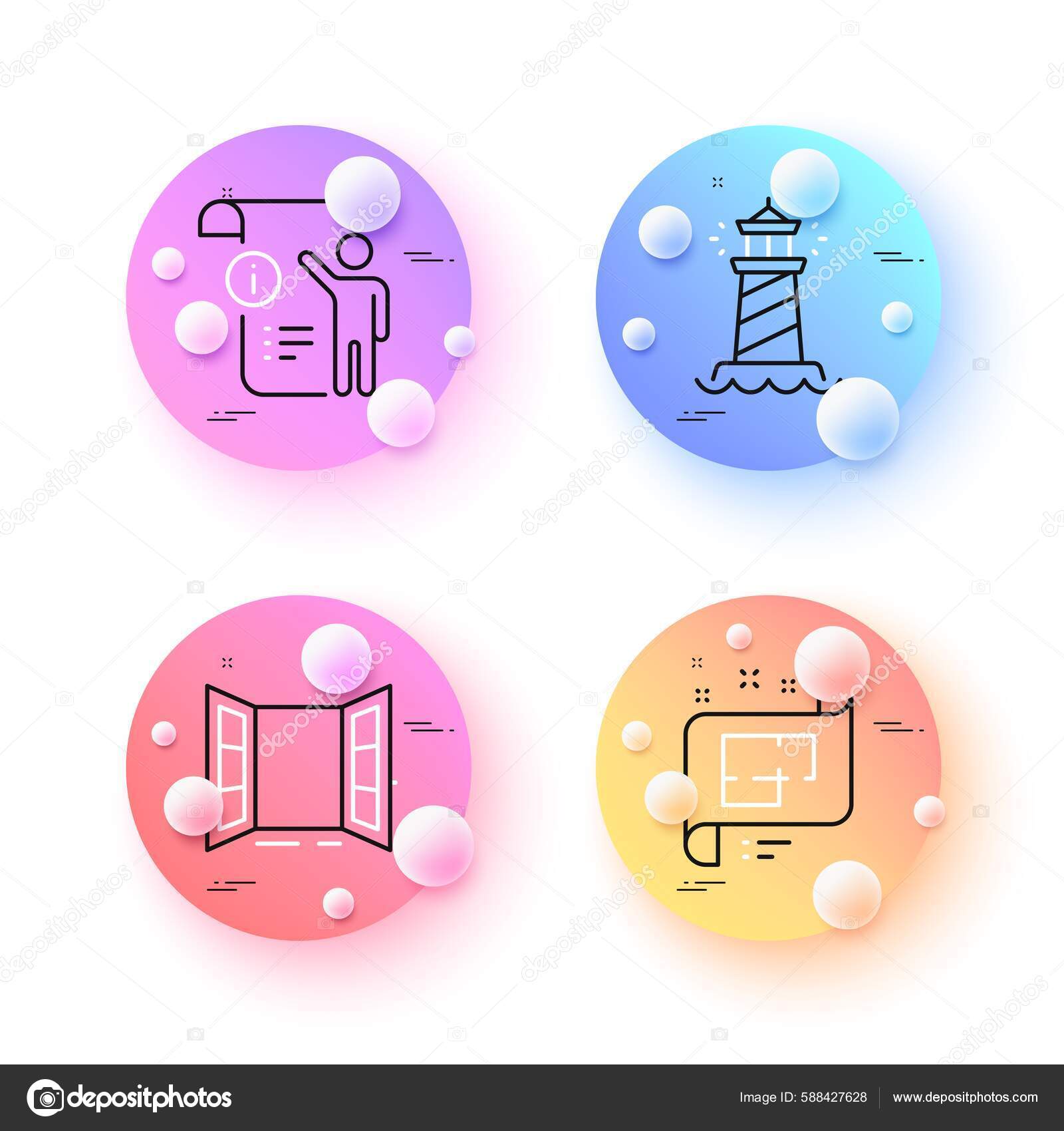 Architectural Plan Lighthouse Manual Doc Minimal Line Icons Spheres Balls Stock Vector by ...