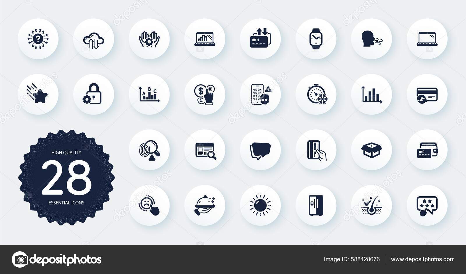 Set Technology Icons Sun Energy Ranking Star Diagram Graph Flat 스톡 벡터 ...