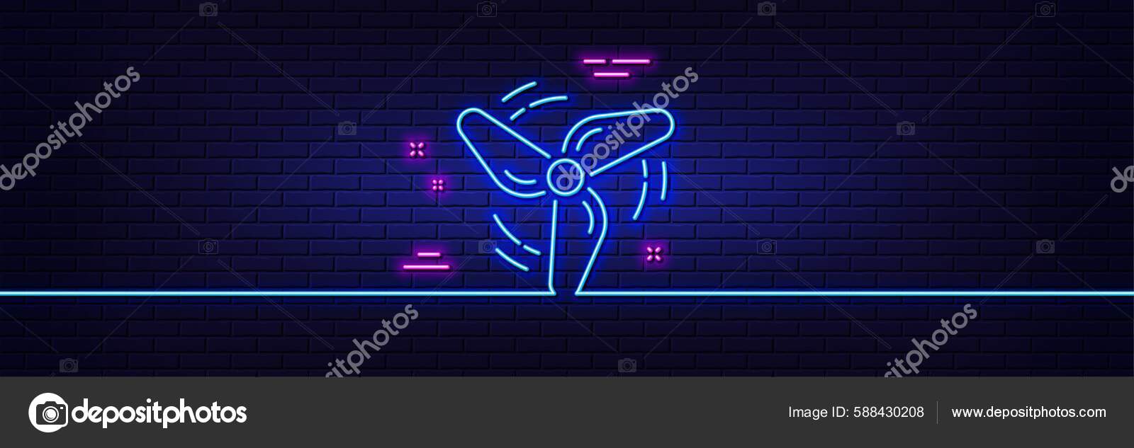 Neon Light Glow Effect Wind Energy Line Icon Fan Engine Stock Vector ...