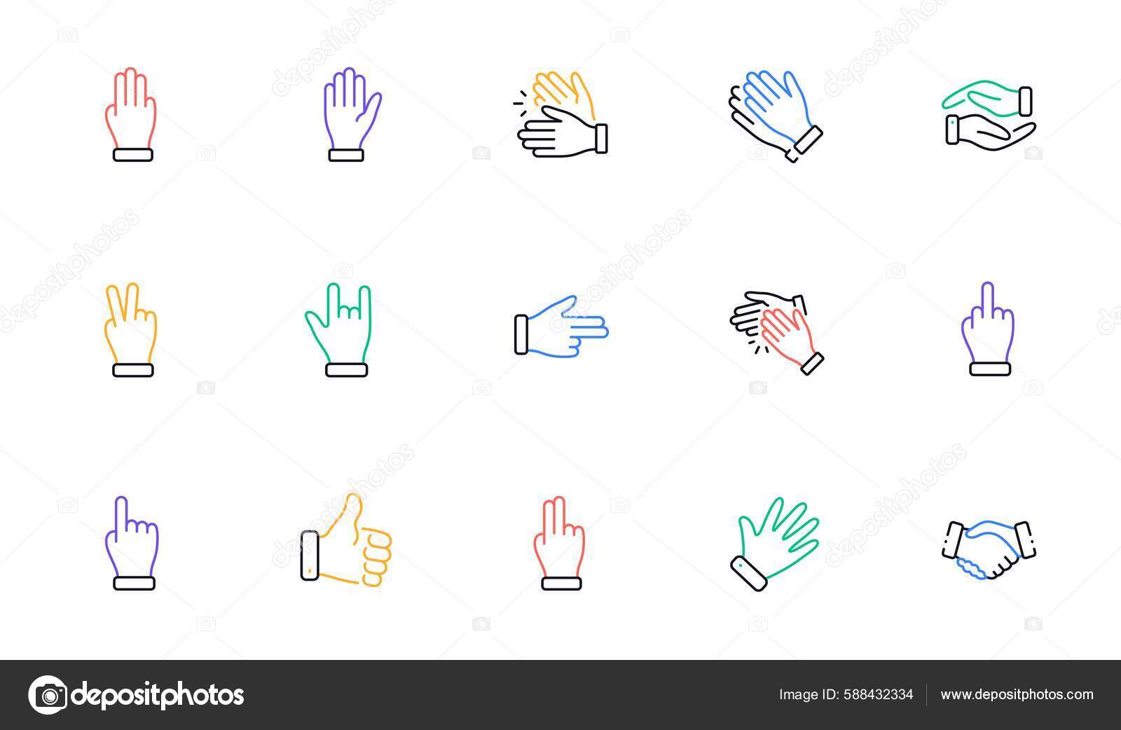 Hand Gestures Line Icons Handshake Clapping Hands Victory Horns Thumb ...