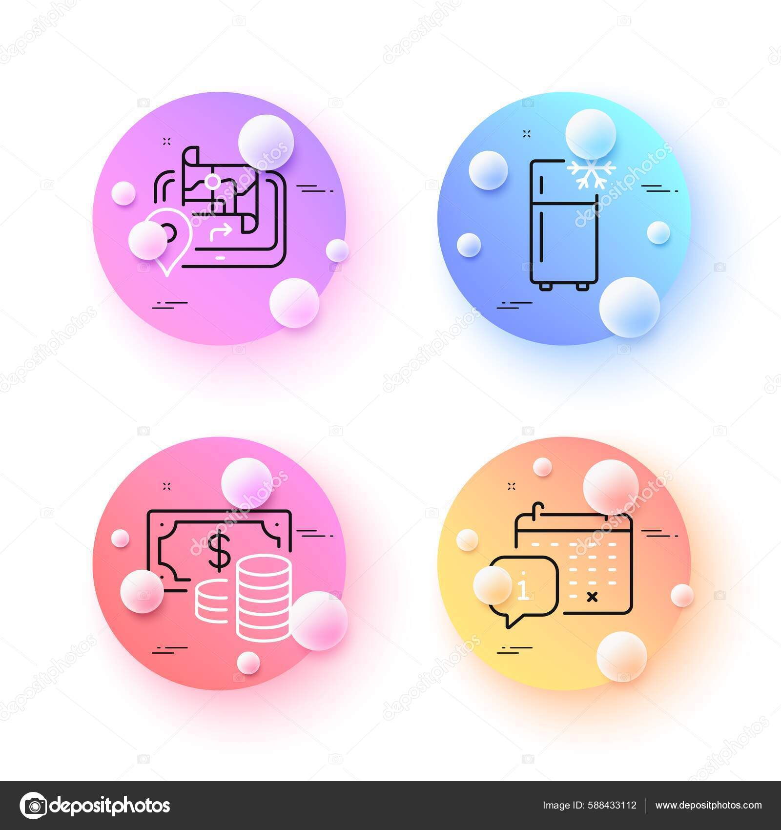 Gps Refrigerator Calendar Minimal Line Icons Spheres Balls Buttons Coins Stock Vector by ...
