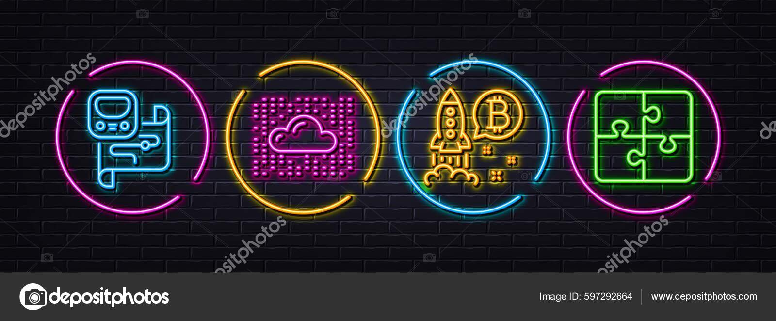 Bitcoin Project Cloud System Metro Map Minimal Line Icons Neon Stock Vector by ©Blankstock 597292664