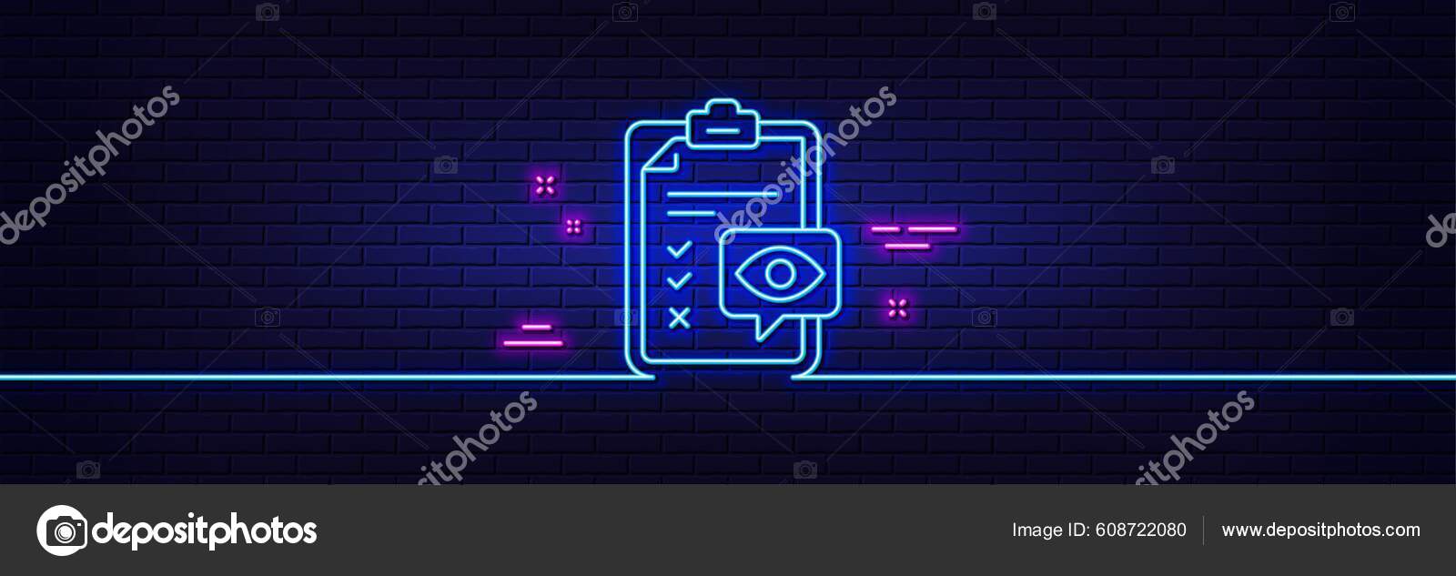Neon Light Glow Effect Eye Checklist Line Icon Oculist Clinic Stock ...