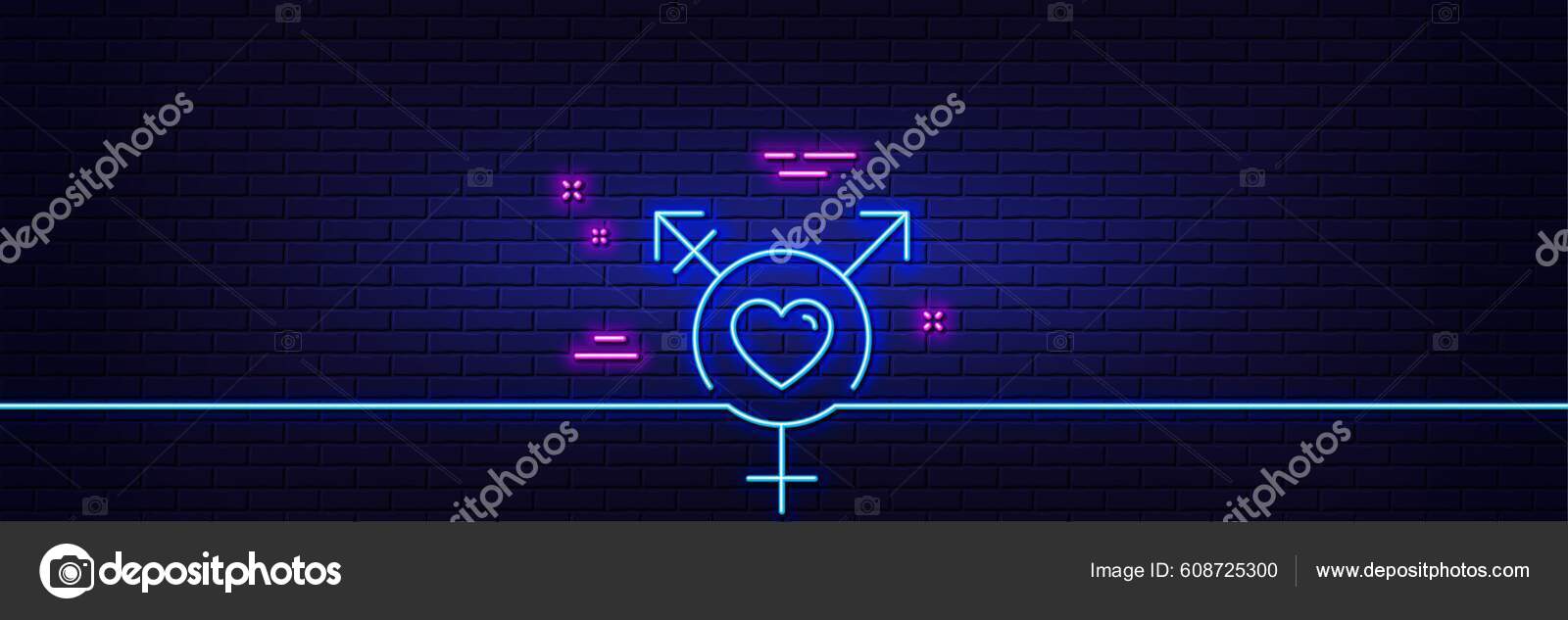 Neon Light Glow Effect Genders Line Icon Inclusion Sign Gender Stock ...