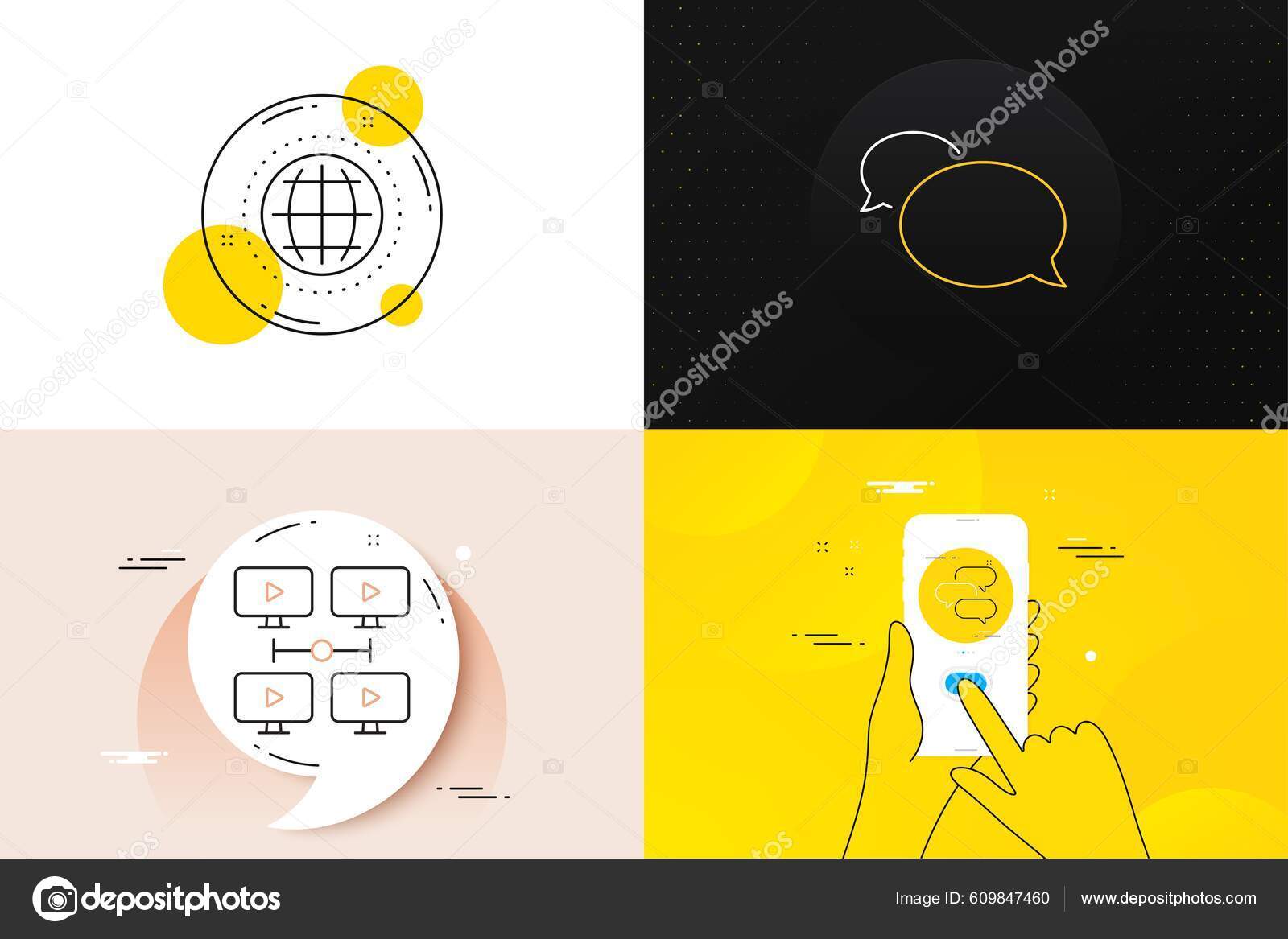Minimal Set Video Conference Messenger Talk Bubble Line Icons Phone Stock Vector by ©Blankstock ...