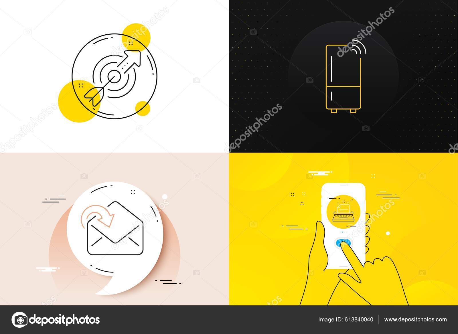 Minimal Set Refrigerator Typewriter Receive Mail Line Icons Phone ...