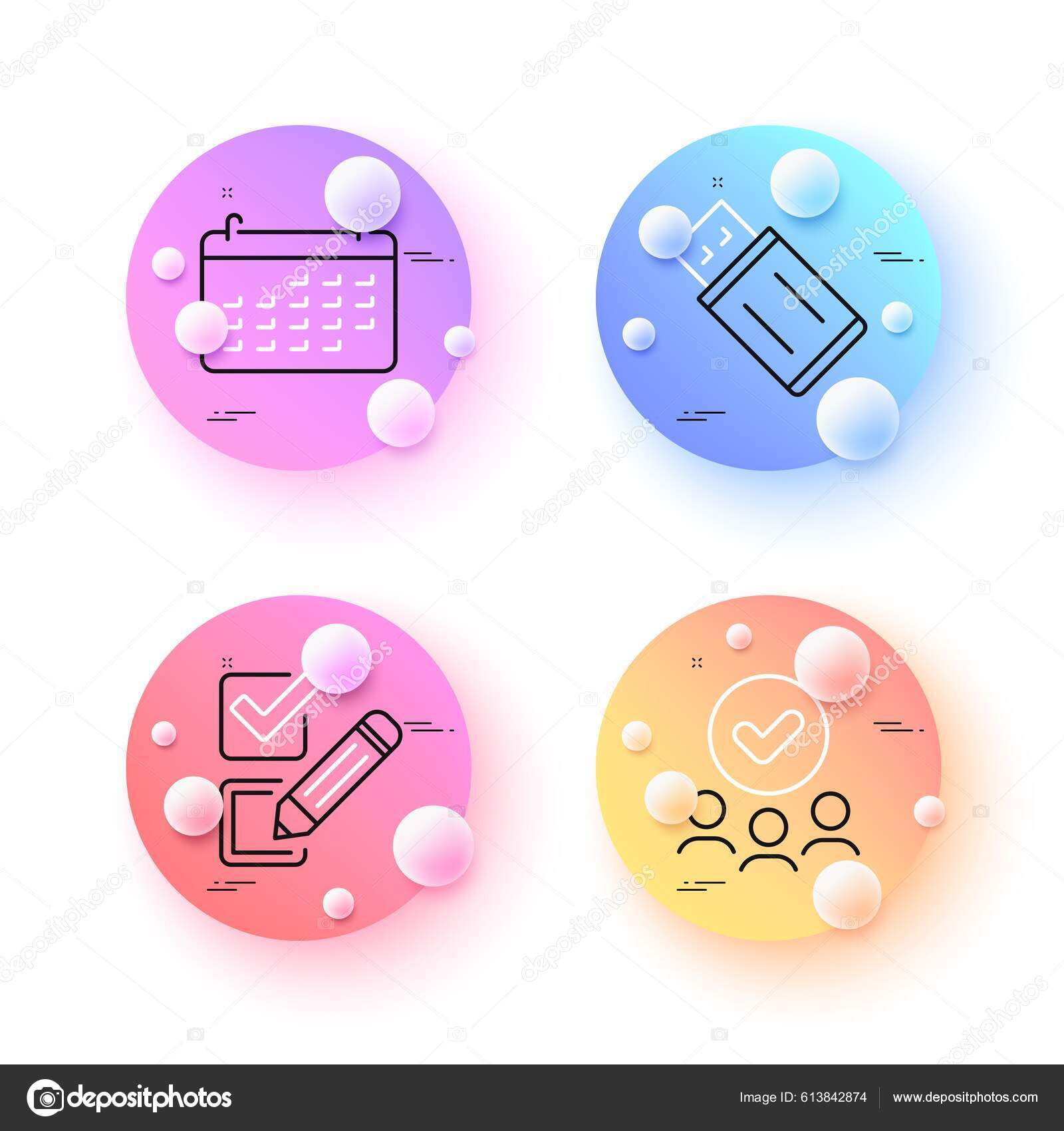 Approved Group Checkbox Usb Flash Minimal Line Icons Spheres Balls Stock Vector Image by ...
