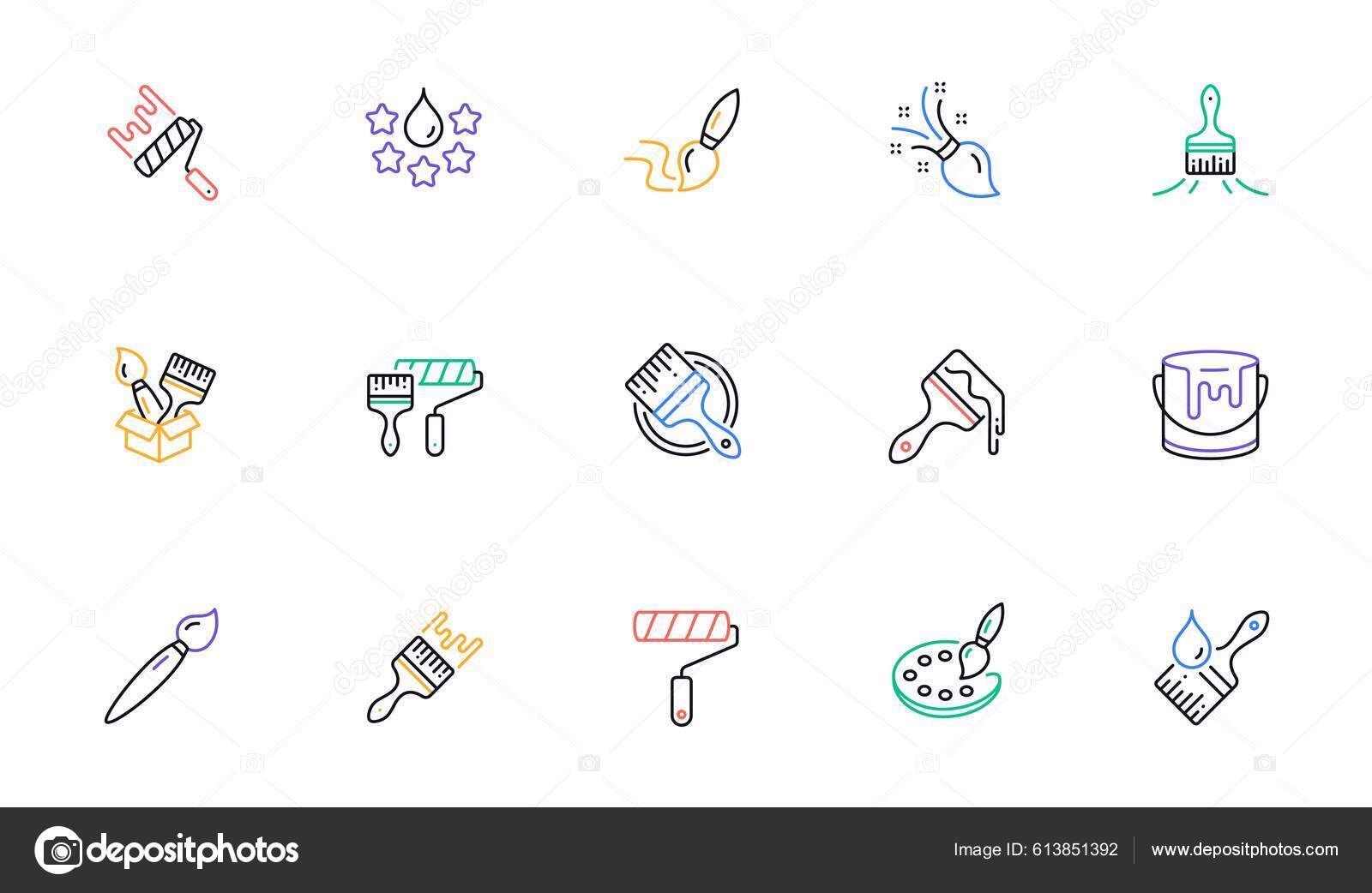 Paint Brushes Line Icons Color Palette Paint Tin Bucket Roller Stock ...