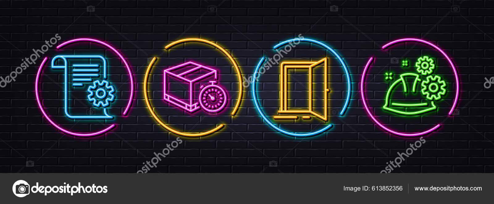 Delivery Timer Open Door Technical Documentation Minimal Line Icons Neon Stock Vector Image by ...
