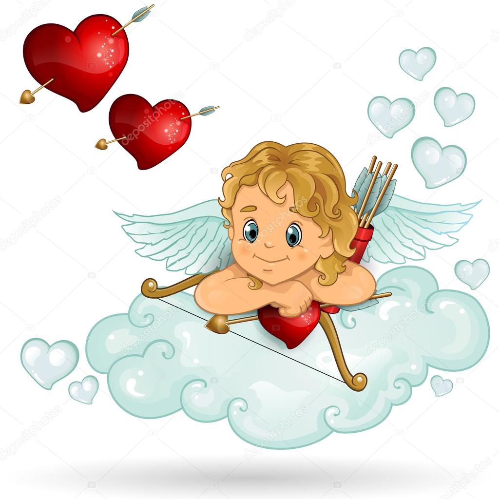 Cupid on clouds and roses — Stock Vector © iostephy #18546845