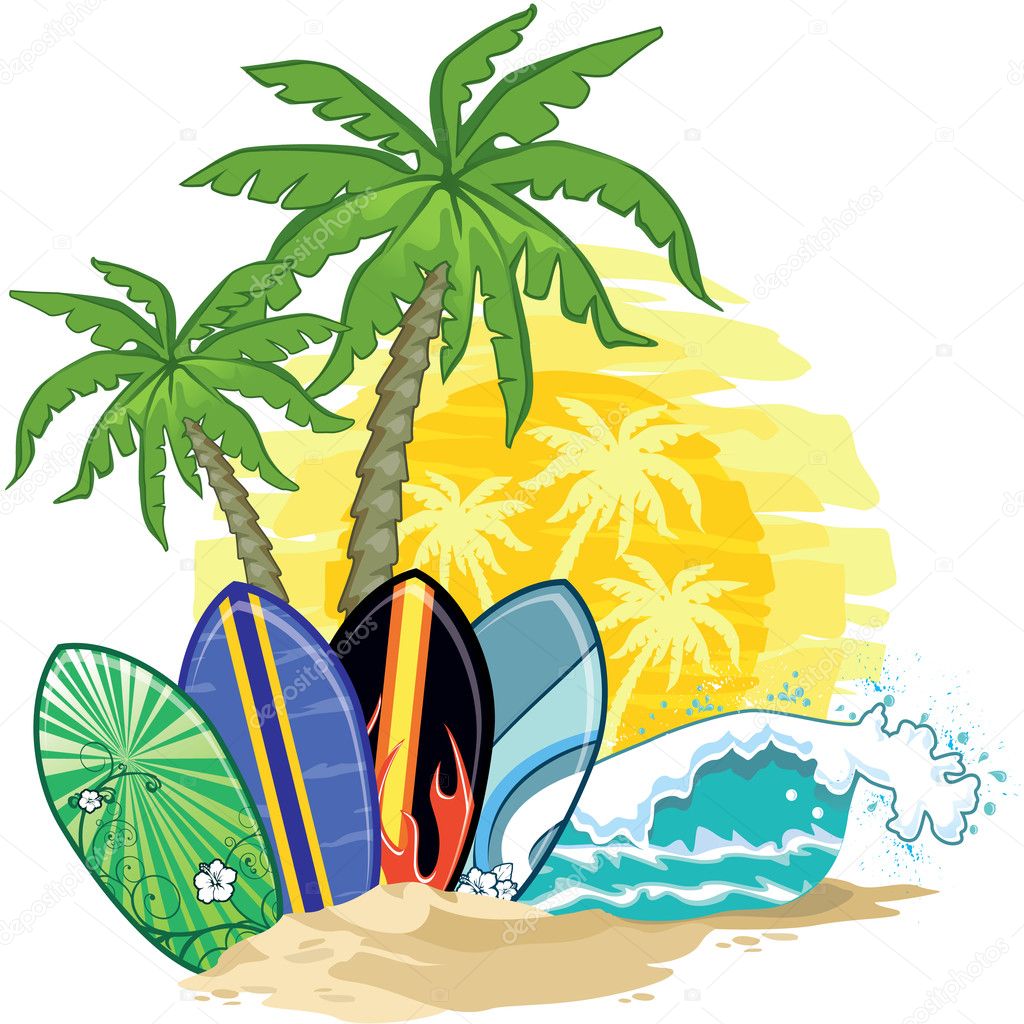 Tabla De Surf Palmera Vector Tabla De Surf Vectors Download Free