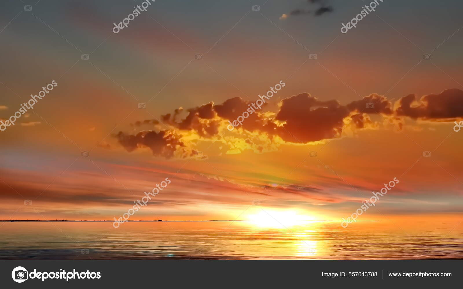 Cloudy Dramatic Pink Orange Sunset Sea Gold Reflection Water Wave ...