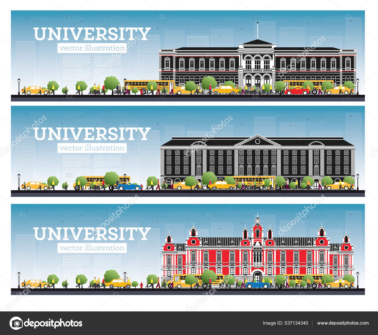 University Campus Set Study Banners Vector Illustration Students Main ...