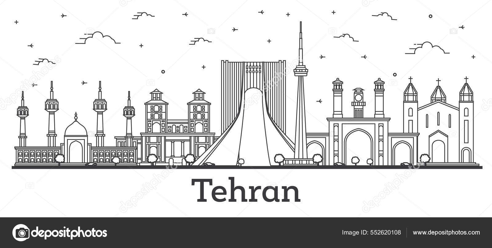 Outline Tehran Iran City Skyline Modern Historic Buildings Isolated White Stock Vector by ...