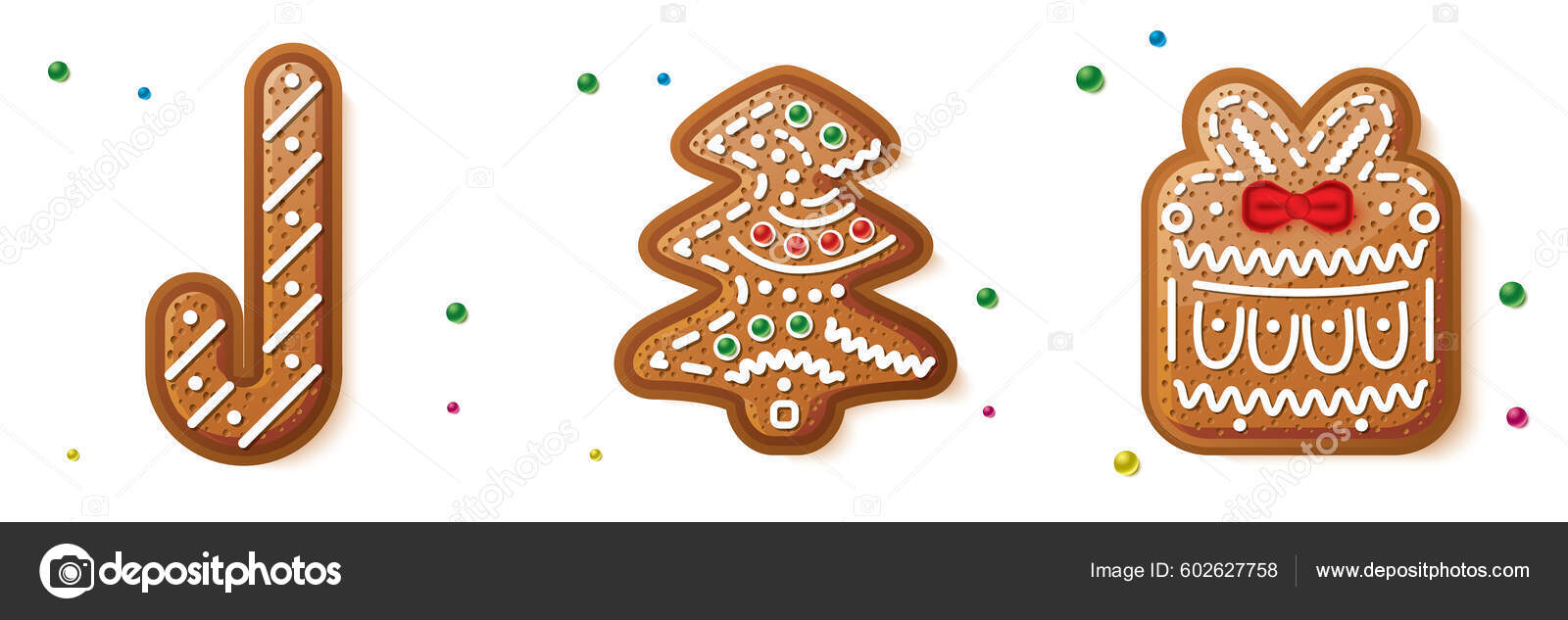 Gingerbread Gift Box Tree Candy Canes Set Isolated White Christmas ...