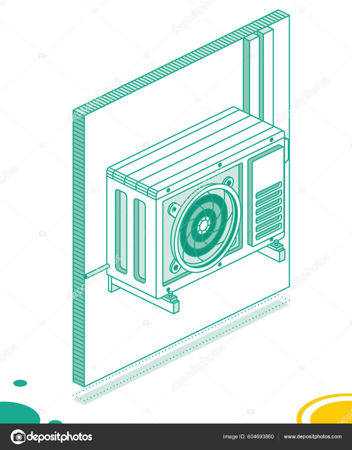 Outdoor Unit Air Conditioner Vector Illustration Isometric Outline ...