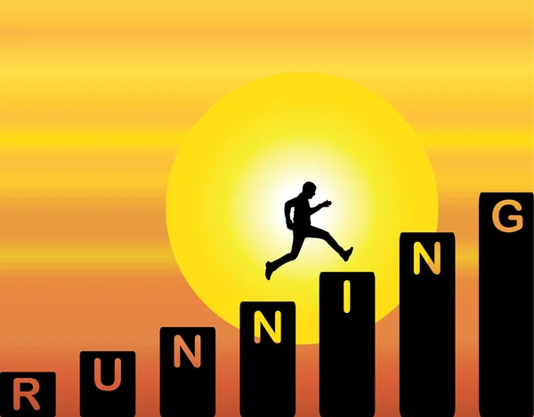 Professional businessman running up the stairs with the text ...