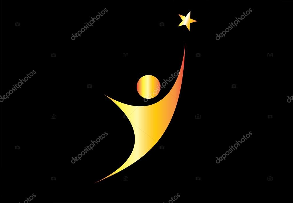 Young gold person aiming for excellence achievement success star ...